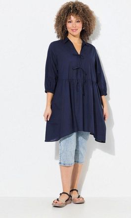 Ulla Popken Longbluse Bluse Zipfelsaum A-Linie Hemdkragen 3/4-Arm