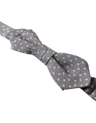 Dolce & Gabbana Mens Gray Polka Dots Silk Adjustable Neck Papillon Bow Tie