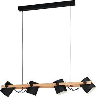 Eglo Pendellampe Hornwood, 4 flammige Vintage Pendelleuchte im Industrial Design, Retro Hängellampe aus Metall und Holz, Schwarz, Creme, braun, FSC Zertifi