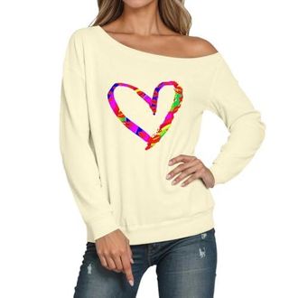 Generic 2026 Sweat-shirt pour la Saint-Valentin avec imprim&eacute; l&egrave;vres et &eacute;paules d&eacute;nud&eacute;es et manches longues, beige, XXL