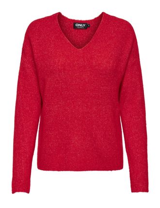 Only Damen Onlcamilla V-Neck L/S Pullover KNT Noos Strickpullover, True Red, S