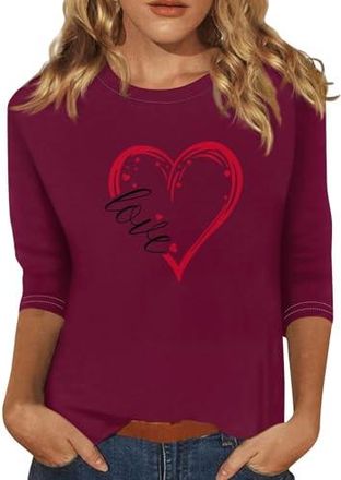 Generic 2026 Chemise de Saint-Valentin &agrave; manches 3/4 pour femme &eacute;l&eacute;gante et tendance, bordeaux, XXL