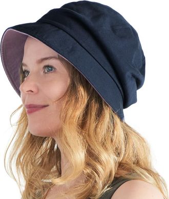 Charm by Casualbox Sonnenhut Damen Sommer M&uuml;tze - Wendbar Faltbar Bio Baumwolle Japanisch Lila & Navy