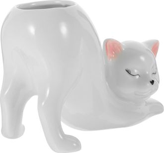 DOITOOL Keramik Katzenvase Wei&szlig; Niedliche Blumentopf Vase Tischdeko Geschenk Tierform Blumendekoration F&uuml;r Zuhause B&uuml;ro Wohnzimmer Schlafzimmer