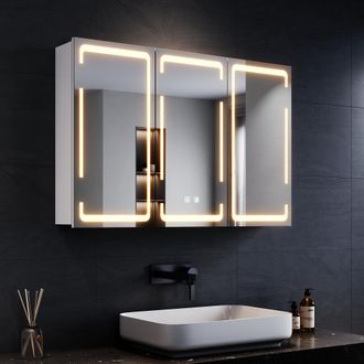 Sonni LED Spiegelschrank 3 Lichtfarbe Einstellbarn, 3 T&uuml;riger Spiegelschrank Bad mit Beleuchtung und Beschlagfrei LED Badezimmerschrank mit Kabelloses Schar