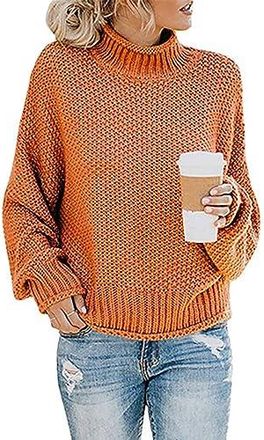 Generic Pull pour femme en tricot &eacute;pais &agrave; col haut en coton doux confortable d&eacute;contract&eacute; classique &eacute;l&eacute;gant pour lautomne et le quotidien, a, XXXXXL