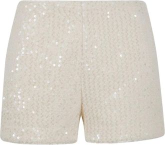 Twinset Femme, Shorts, Beige, Taille: 38 FR Short Bermuda Peluche Enti&egrave;rement Orn&eacute; de Sequins