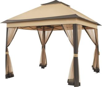 Yaheetech Yaheetech Tonnelle de Jardin avec Toiles Moustiquaires 3,3 x 3,3 m pour Camping Stand Commercial F&ecirc;tes Bistrot Bar Piscine Toile Imperm&eacute;able Couleur