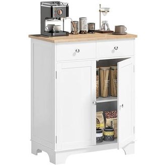 HOMCOM Meuble de Rangement Buffet Salon avec placards &agrave; Portes, 2 tiroirs et &eacute;tag&egrave;re r&eacute;glable, Armoire de Rangement pour Salon, Cuisine, Chambre, Blanc et Bo