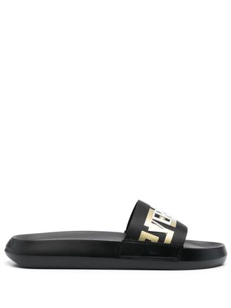 Versace claquettes &agrave; logo appliqu&eacute; - Noir