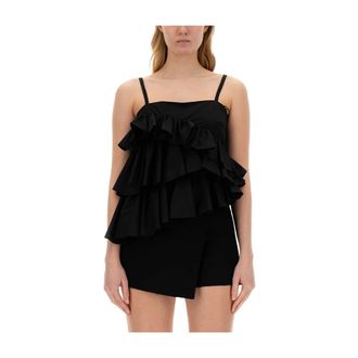 Msgm Msgm, Femme, Tops, Noir, Taille: 38 FR Top sans Manches avec Fronces