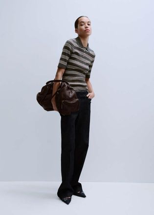 Mango Pull-over maille c&ocirc;tel&eacute;e rayures gris chin&eacute; moyen - Femme - XS - MANGO