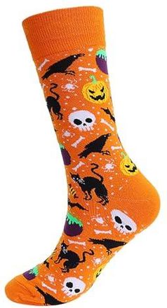 Generic Chaussettes dHalloween pelucheuses fantaisie Halloween citrouille chauve-souris chaussettes longues en coton chaussettes dautomne Happy Halloween pour