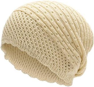 ZLYC Bonnet souple en crochet pour femme - Doux et léger - Tête de mort - Bonnet en tricot extensible, Beige uni, Taille unique
