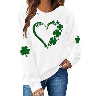 Generic Sweat-shirt de la Saint-Patrick pour femme - Imprim&eacute; tr&egrave;fle porte-bonheur - Coupe ample - Tendance - Motif tr&egrave;fle - Style d&eacute;contract&eacute; - Pour filles et