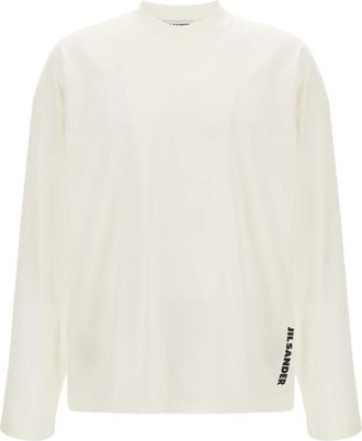 Jil Sander Logo Print Langarm-T-Shirt - - Tops - Herren - Wei&szlig; - M