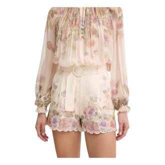 Twinset Shorts en lin &agrave; imprim&eacute; floral - Femme - Shorts - Beige - Taille: 38 FR