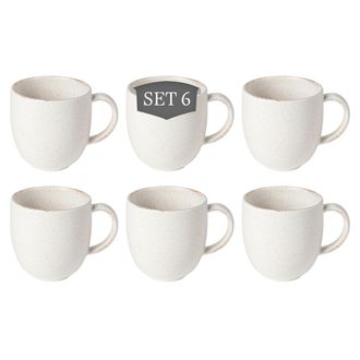 Costa Nova Vermont Kaffeetassen - 6er-Set, Steingut, Elfenbein wei&szlig;, 33 cl - 9 cm hoch, bauchig, handwerklich, f&uuml;r Kaffee, Cappuccino, Tee und Kakao oder als Sup