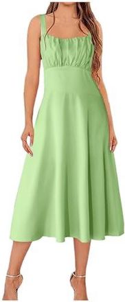 Generic 2026 Robe amincissante r&eacute;tro pour femme Couleur unie, Vert, XXL