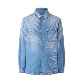 Roberto Cavalli Denim Hemd mit Tiger Skin Print - - Shirts - Herren - Blau - S