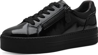 Jana Damen Plateau Sneaker mit Reißverschluss Vegan, Schwarz (Schwarz Lack), 39 EU