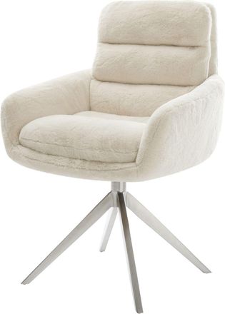 DELIFE Esszimmerstuhl Abelia-Flex mit Armlehnen Kreuzgestell breit Edelstahl Plüsch Creme-Weiß 360° drehbar Wippfunktion