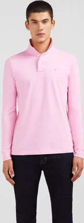 Eden Park Polo Manches Longues Rose Uni En Piqué De Coton Stretch