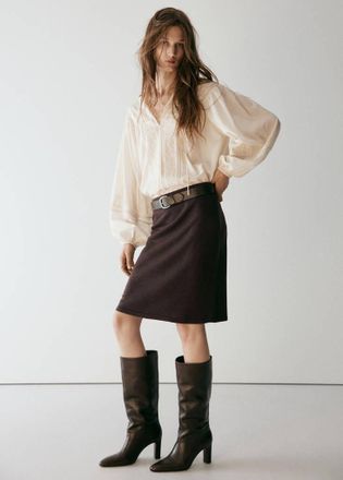 Mango Jupe droite en maille fine marron - Femme - S - MANGO