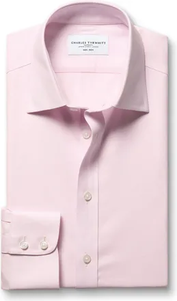 CHARLES TYRWHITT B&uuml;gelfreies Twill-Hemd - Hellrosa Knopfmanschette
