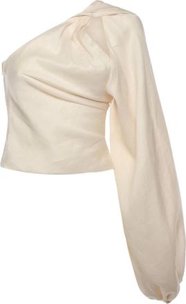 Self Portrait Femme, Blouses et Chemises, Blanc, Taille: 38 FR Haut &agrave; Manches Drap&eacute;es