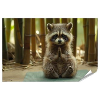 Islandburner XXL Bild Poster Waschb&auml;r im Bambuswald meditiert Premium Bilder Fotodruck