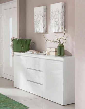 Dmora Kommode Daniel, Design-Sideboard mit 2 T&uuml;ren und 3 Schubladen, Wohnzimmer-Buffet, K&uuml;chen-Sideboard, 100 % Made in Italy, 150 x 40 x 81 cm, gl&auml;nzendes 