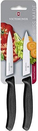 Victorinox by Swiss Army Swiss Classic, Tomaten- und Gemüsemesser-Set, 2teilig, Extra Scharfe Klinge, Kunststoffgriff, Rostfreier Stahl, Swiss Made, Schwarz