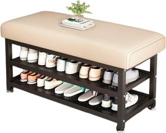 Generic Schuhbank, Eingangsbank, Schuhbank mit gepolsterter Sitzfläche, Metallrahmen, Stabiler Stütztrennwand, Hohlraum, Fachdesign, geeignet für Eingangskorr