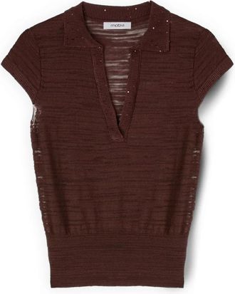 Motivi Femme, Pulls, Brun, Taille: 40 FR Polo en maille avec garniture de sequins
