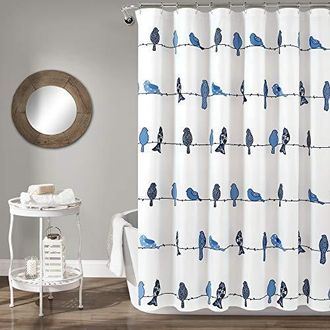 Lush Décor Marineblau Rowley Duschvorhang, Blumenmuster, Vogel-Design, für Badezimmer, 183 cm, Polyester, 72 W x 72 L (Pack of 1)