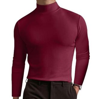 Generic T-shirt &agrave; manches longues et col montant pour homme - Style moderne pour la salle de sport, rouge fonc&eacute;, XXL