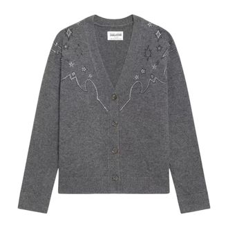 Zadig&Voltaire Western Strass Kaschmir Cardigan - - Knitwear - Damen - Grau - S