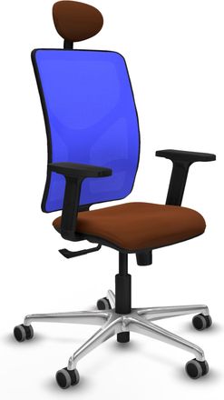 Piqueras y Crespo Computerstuhl mit 2D-Armlehnen, h&ouml;henverstellbarer Lendenwirbelst&uuml;tze und festem Kopfteil, ausgestattet mit 3 Positionen und Schneideschaum, Blau/Brau