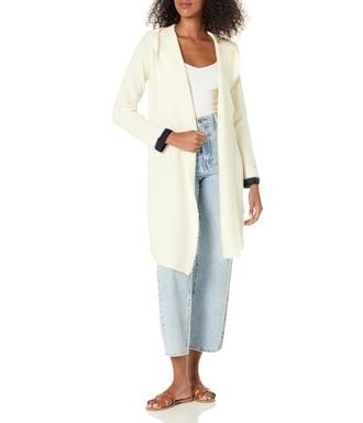 Tommy Hilfiger Cardigan Kimono à Capuche pour Femme, Ivoire/Sky Captain, Small (US 4-6)