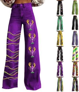 Generic Jean ample taille haute pour femme - Imprim&eacute; carnaval - Color&eacute; - Look denim - Pour femme, D, XXL