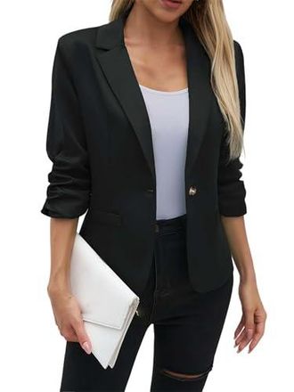 Generic Blazer pour femme avec col &agrave; revers et boutonni&egrave;re, coupe ajust&eacute;e, pour le travail et les loisirs, l&eacute;ger, Noir, XL