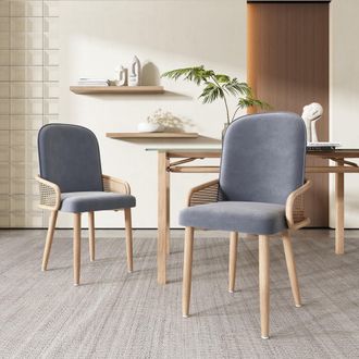 Merax Esszimmerstuhl 2er Set, Moderne Polsterstuhl mit hoher R&uuml;ckenlehne, Wohnzimmerstuhl aus Samt, Rattan Stuhl mit Metallbeinen (Holzmaserungseffekt), f&uuml;r