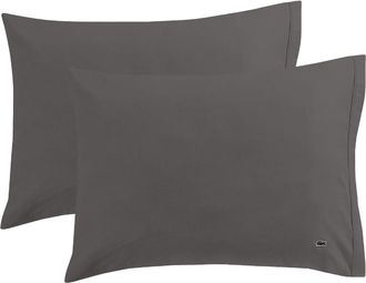 Lacoste Percale Solid Pillowcase 2-teiliges Kissenbezug-Set, Baumwolle, Dunkel_Grau, King, 2