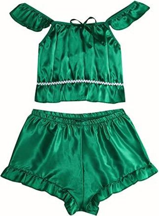 Generic Lingerie en latex sexy passion lingerie de nuit grande taille 2 pi&egrave;ces ensemble de lingerie sexy pour femme, vert, L
