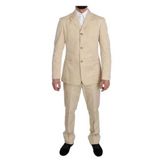 Romeo Gigli Homme, Costumes, Beige, Taille: S Costume Deux Pi&egrave;ces 3 Boutons en Coton Uni