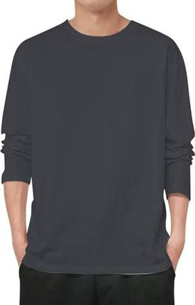 Generic T-shirt pour homme - Col rond - Manches longues - Polaire - Pull slim fit basique - Hauts thermiques, gris fonc&eacute;, XXL