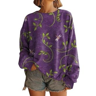 Generic Pull pour femme - Imprim&eacute; graphique britannique - Haut surdimensionn&eacute; - Col rond - Manches longues - Automne - Hiver - D&eacute;contract&eacute; - Confortable - Ten