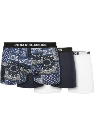 Urban Classics Organic Boxer Shorts 3-Pack - Herren Boxershorts aus Bio-Baumwolle mit Elastikbund und Branding, komfortable Passform, Bandana Navy+Navy+White, M