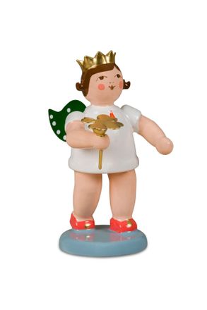 Rudolphs Schatzkiste Weihnachtsfigur Stehender Engel mit Gl&uuml;ckskleeblatt und Goldener Krone H&ouml;he 6,5cm NEU Holzengel Weihnachtsdeko Engelsfigur Gl&uuml;cksbringer Engel Ellmann